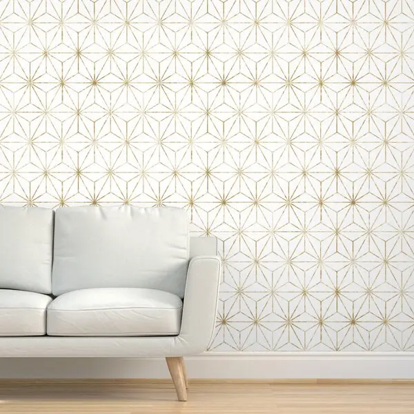 Spoonflower Star Geo Gold On Bkgd Custom Pre-pasted Wallpaper