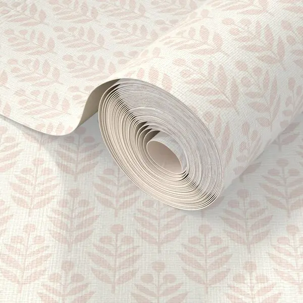 Spoonflower Lotti Pale Pink And White 100% Natural Sisal Grasscloth Wallcovering - White,gray