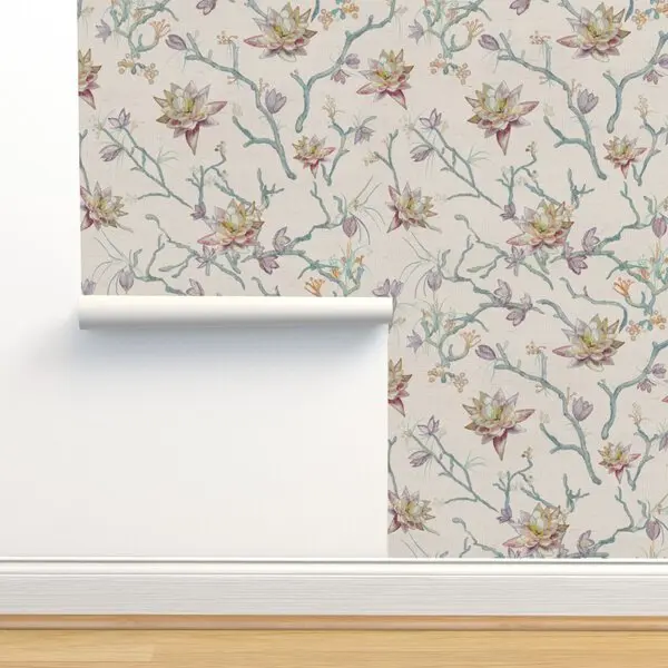Spoonflower Spring Lotus Thaw 100% Natural Sisal Grasscloth Wallcovering