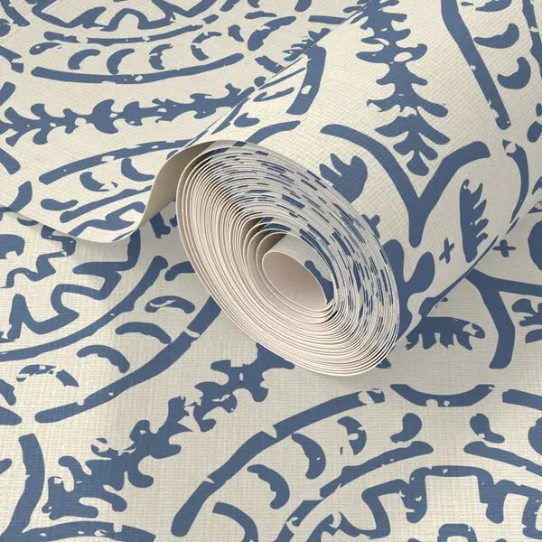 Spoonflower Taza Media Blue 100% Natural Sisal Grasscloth Wallcovering - Gray,blue