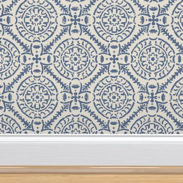 Spoonflower Taza Media Blue 100% Natural Sisal Grasscloth Wallcovering