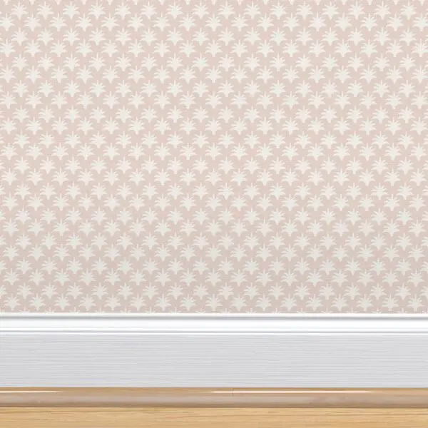 Spoonflower Gillian Pinecone Pale Pink On White 100% Natural Sisal Grasscloth Wallcovering