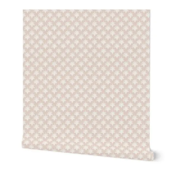 Spoonflower Gillian Pinecone Pale Pink On White 100% Natural Sisal Grasscloth Wallcovering