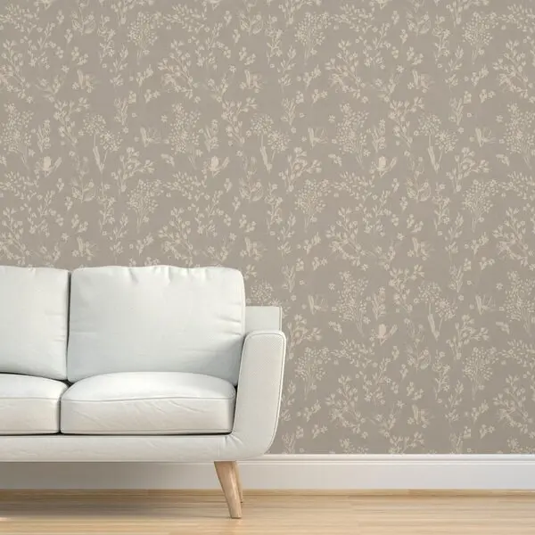 Spoonflower Terra Blossom Grey 100% Natural Sisal Grasscloth Wallcovering