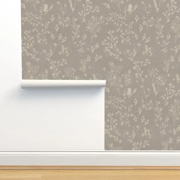 Spoonflower Terra Blossom Grey 100% Natural Sisal Grasscloth Wallcovering