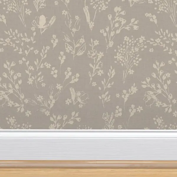 Spoonflower Terra Blossom Grey 100% Natural Sisal Grasscloth Wallcovering