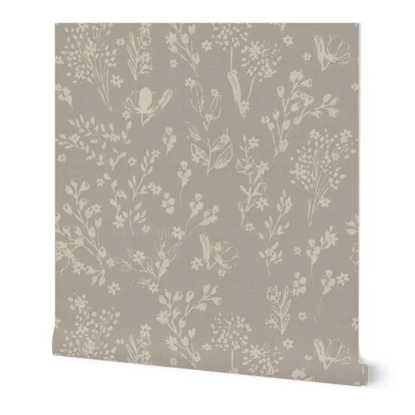 Spoonflower Terra Blossom Grey 100% Natural Sisal Grasscloth Wallcovering