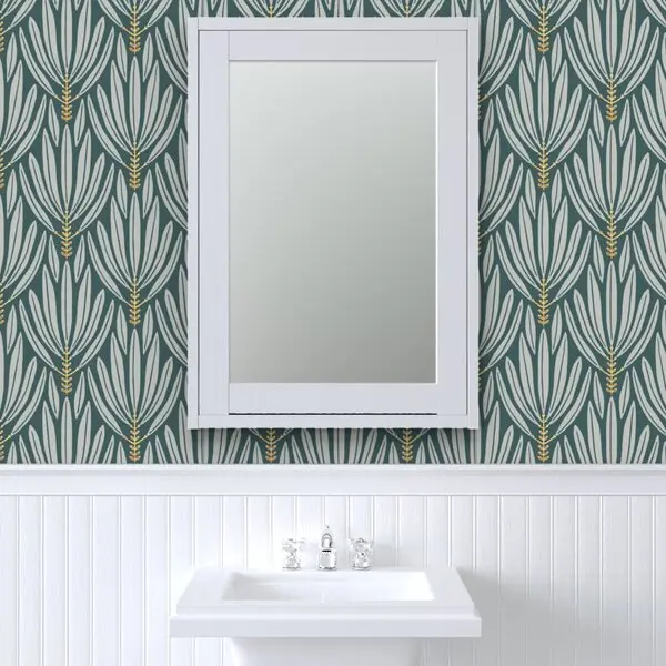 Spoonflower Nature Art Deco Leaf Palm Custom Pre-pasted Wallpaper