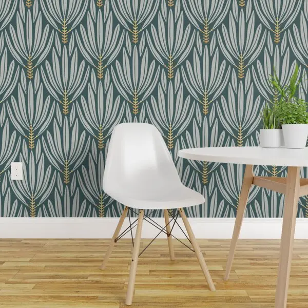 Spoonflower Nature Art Deco Leaf Palm Custom Pre-pasted Wallpaper