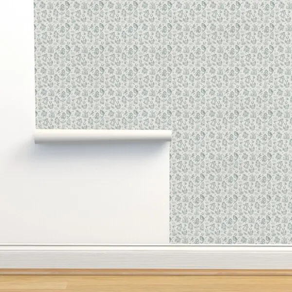 Spoonflower Blue Tattoos 100% Natural Sisal Grasscloth Wallcovering - Blue,gray