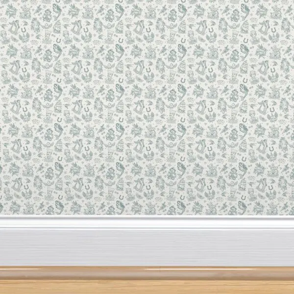 Spoonflower Blue Tattoos 100% Natural Sisal Grasscloth Wallcovering - Blue,gray