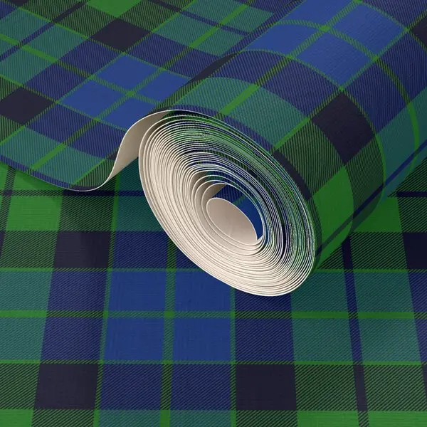 Spoonflower Tartan Light Plaid Scottish 100% Natural Sisal Grasscloth Wallcovering - Blue,black