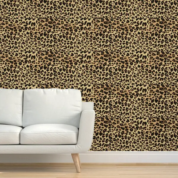 Spoonflower Gold Black Leopard Pattern Animal 100% Natural Sisal Grasscloth Wallcovering