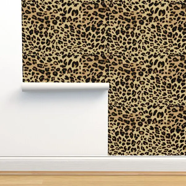 Spoonflower Gold Black Leopard Pattern Animal 100% Natural Sisal Grasscloth Wallcovering