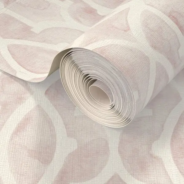 Spoonflower Soft Geometry Blush On White 100% Natural Sisal Grasscloth Wallcovering - Pink,gray