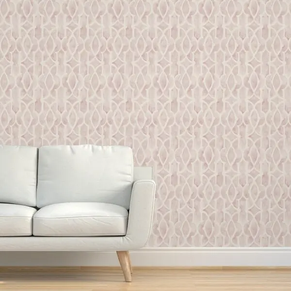 Spoonflower Soft Geometry Blush On White 100% Natural Sisal Grasscloth Wallcovering