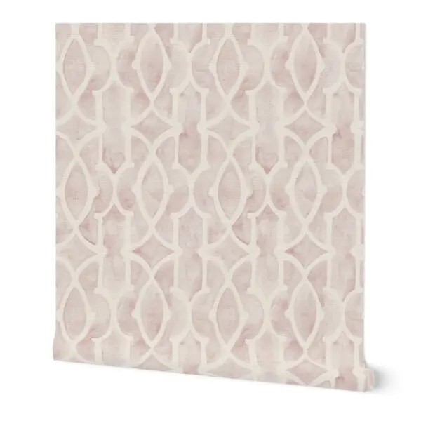 Spoonflower Soft Geometry Blush On White 100% Natural Sisal Grasscloth Wallcovering