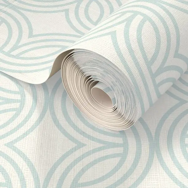 Spoonflower Neutral Geometric Soft Blue Rainbow White 100% Natural Sisal Grasscloth Wallcovering - Blue,gray