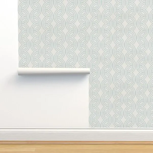 Spoonflower Neutral Geometric Soft Blue Rainbow White 100% Natural Sisal Grasscloth Wallcovering