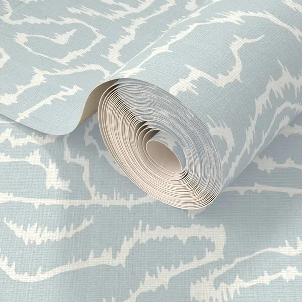Spoonflower Large Heatwave White On Soft Blue 100% Natural Sisal Grasscloth Wallcovering - Blue,white