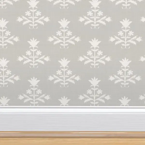 Spoonflower Tulip Indienne Griege On White 100% Natural Sisal Grasscloth Wallcovering - Gray,white