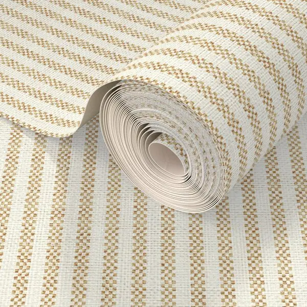 Spoonflower Aegean Stripe 100% Natural Sisal Grasscloth Wallcovering - Beige,gray