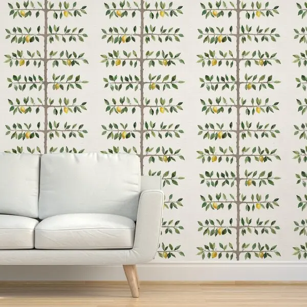 Spoonflower Lemons Espalier Branch 100% Natural Sisal Grasscloth Wallcovering