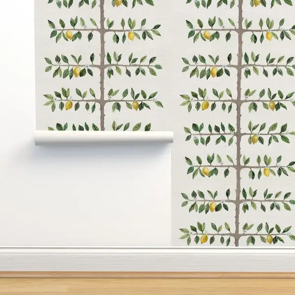 Spoonflower Lemons Espalier Branch 100% Natural Sisal Grasscloth Wallcovering