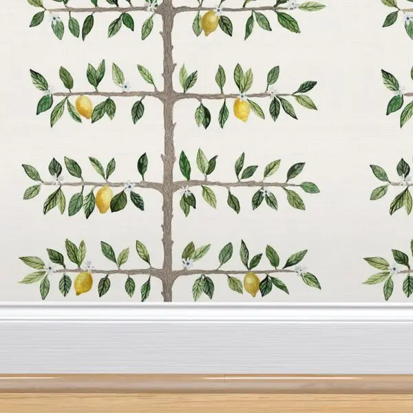 Spoonflower Lemons Espalier Branch 100% Natural Sisal Grasscloth Wallcovering