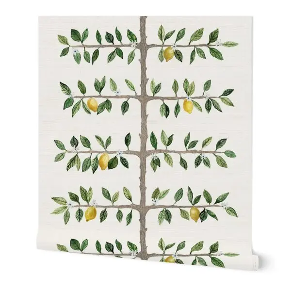 Spoonflower Lemons Espalier Branch 100% Natural Sisal Grasscloth Wallcovering