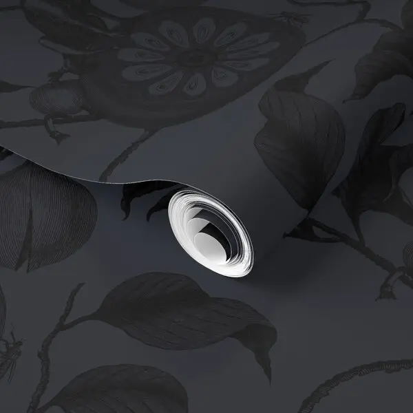 Spoonflower Nightfall Bat Blue Floral Purple Animal Dark Night Custom Pre-pasted Wallpaper - Black,purple,blue