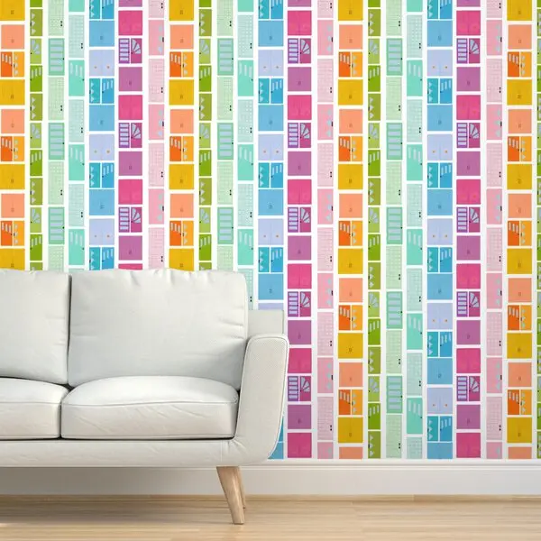 Spoonflower Palm Geometric House Pastel Architecture Custom Pre-pasted Wallpaper