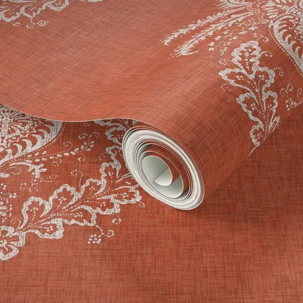 Spoonflower Vintage Victorian Spice Orange Damask Botanical Custom Pre-pasted Wallpaper