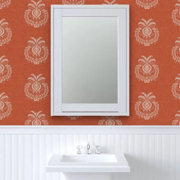 Spoonflower Vintage Victorian Spice Orange Damask Botanical Custom Pre-pasted Wallpaper