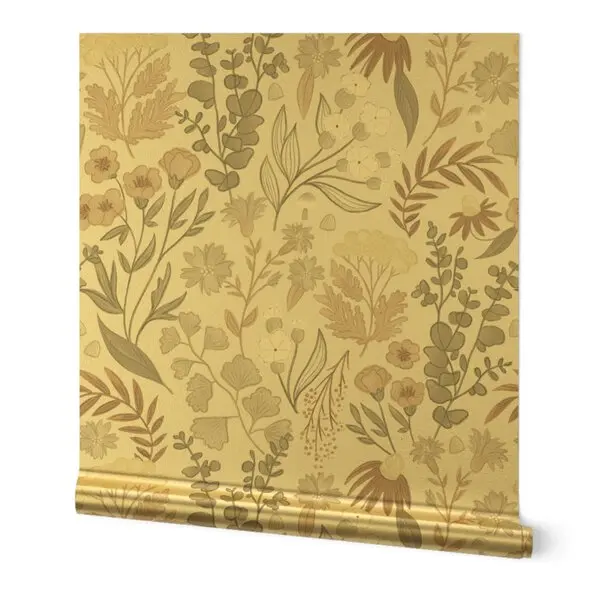 Spoonflower Neutral Eucalyptus Wildflowers Floral Wallpaper Wallpaper