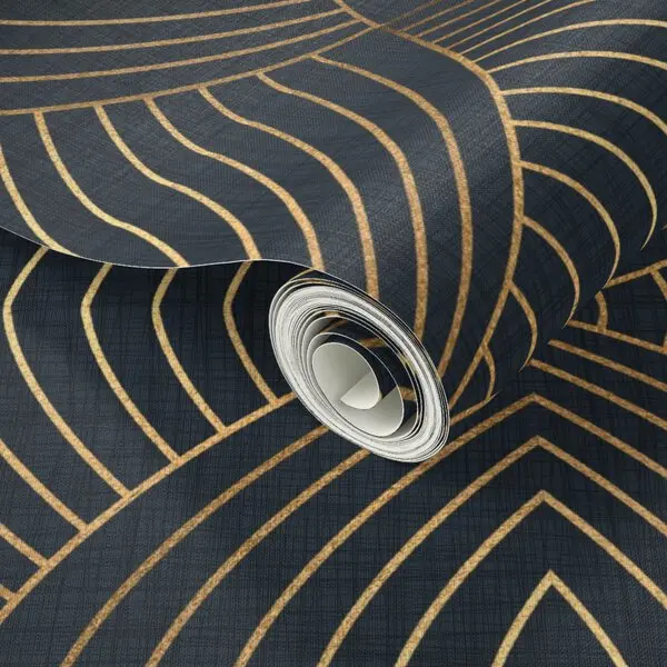 Spoonflower Faux Gold Art Deco Blue Chic Elegant Custom Removable Wallpaper - Black,brown,sage