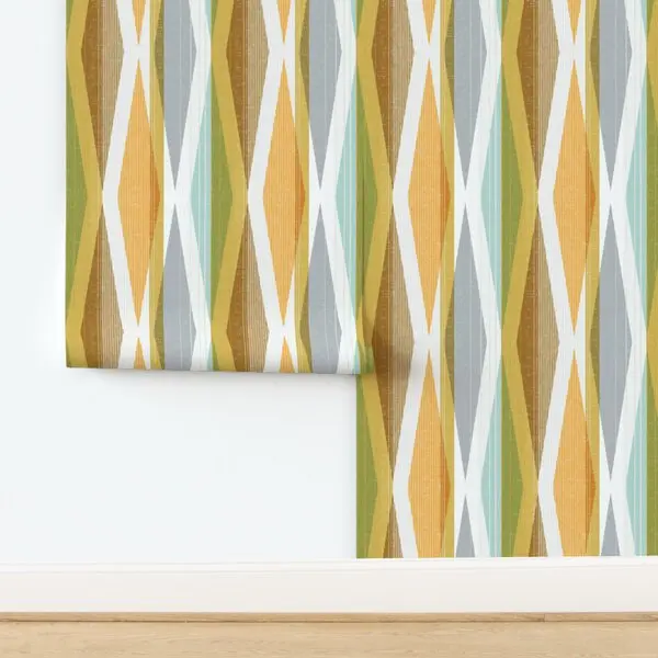 Spoonflower Mid Century Modern Geometric Abstract Retro Style Custom Pre-pasted Wallpaper - Yellow