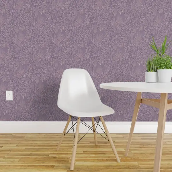 Spoonflower Wild Free Lilac Leaves Floral Nature Grass Plants Custom Pre-pasted Wallpaper - Purple,pink