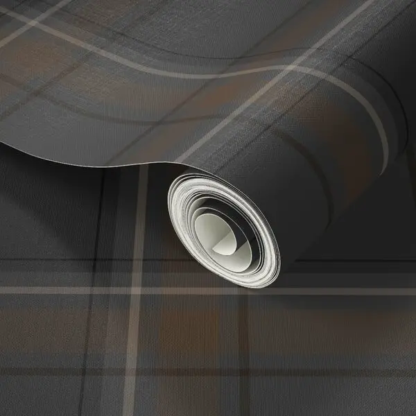 Spoonflower Vintage Plaid Brown Retro Grey Skirt Sewing Custom Pre-pasted Wallpaper - Brown,gray