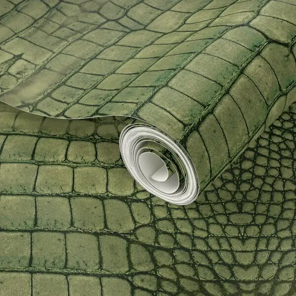 Spoonflower Dragon Skin Crocodile Scales Reptile Scales Custom Pre-pasted Wallpaper - Green