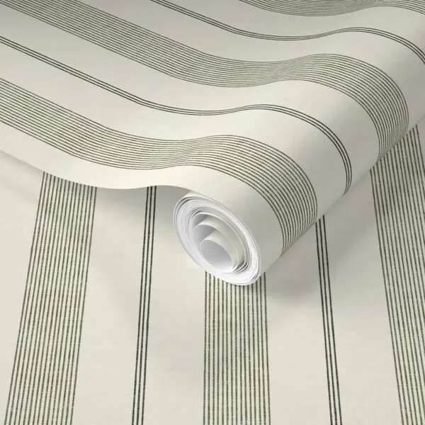 Spoonflower Modern Stripes Vertical Stripes Farmhouse Custom Pre-pasted Wallpaper