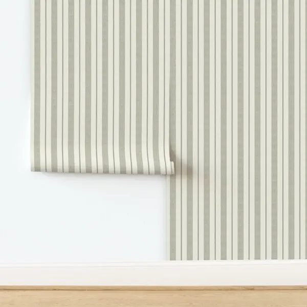 Spoonflower Modern Stripes Vertical Stripes Farmhouse Custom Pre-pasted Wallpaper