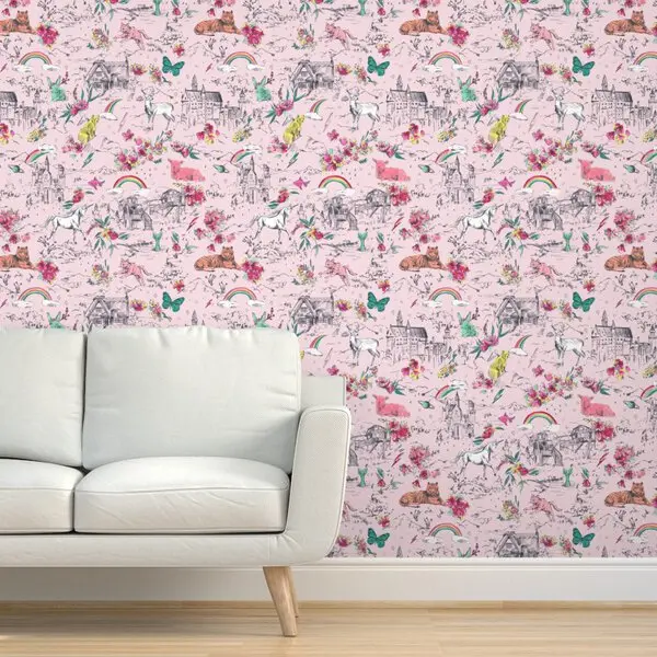 Spoonflower Bear Castle Mermaid Tiger Unicorn Rainbow Lamb Custom Pre-pasted Wallpaper