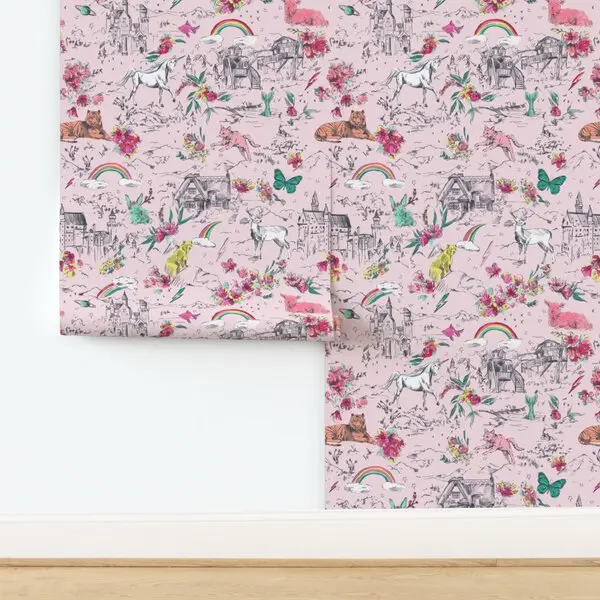 Spoonflower Bear Castle Mermaid Tiger Unicorn Rainbow Lamb Custom Pre-pasted Wallpaper
