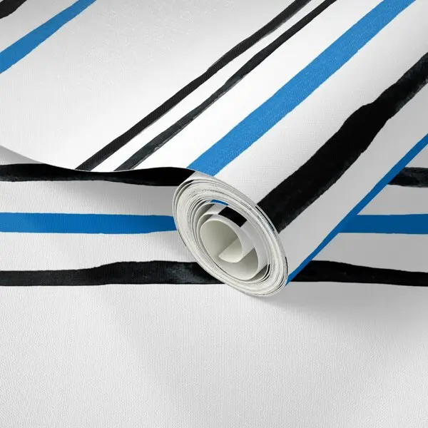 Spoonflower And White Stripes Paint Watercolor Custom Pre-pasted Wallpaper - Black