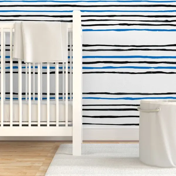 Spoonflower And White Stripes Paint Watercolor Custom Pre-pasted Wallpaper - Black