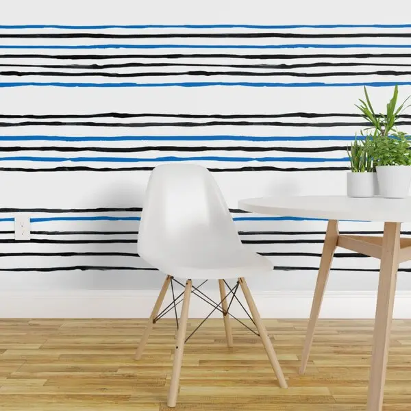 Spoonflower And White Stripes Paint Watercolor Custom Pre-pasted Wallpaper - Black