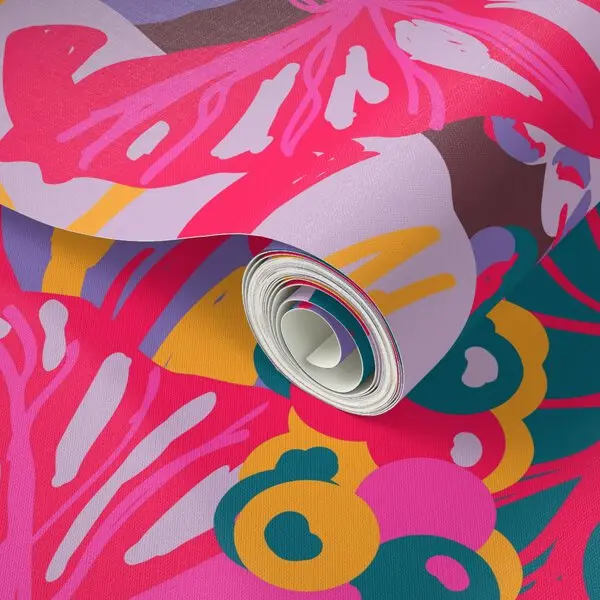 Spoonflower Preppy Jungle Tropical Hawaiian Bohemian Botanical Custom Removable Wallpaper - Maroon