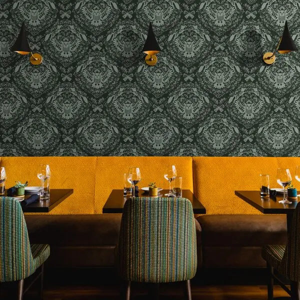 Spoonflower Damask Wild Animals Green Owl Moth Fox Forest Traditional Wallpaper