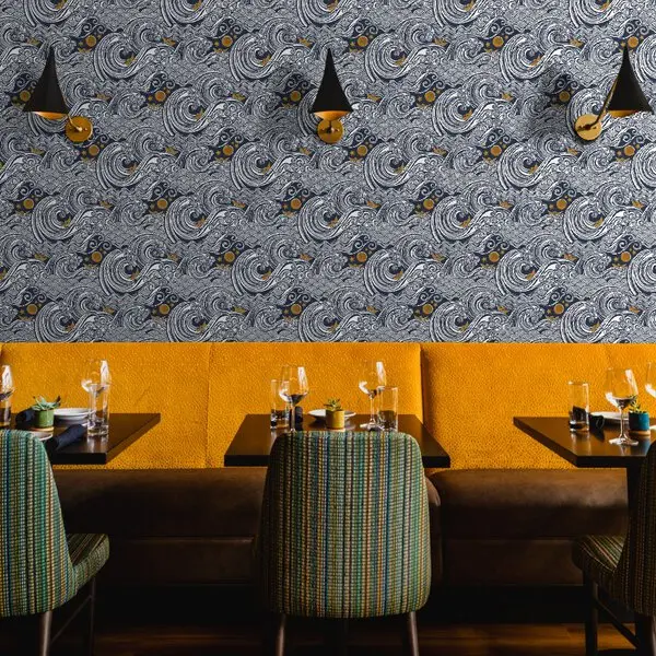 Spoonflower Sea Adventure Blue Japanese Waves Ocean Traditional Wallpaper - Blue,gray